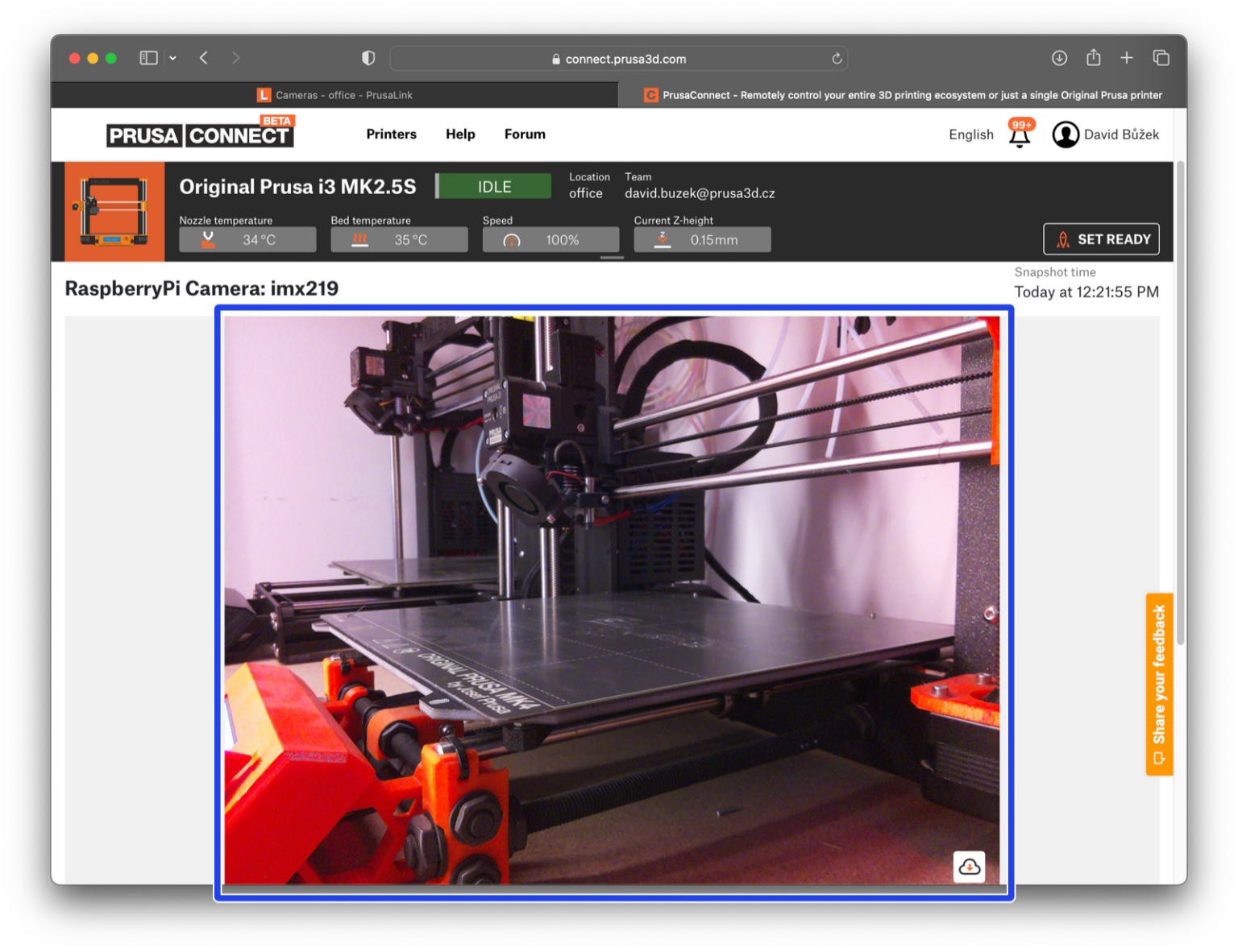 Camera setup for PrusaLink / Prusa Connect | Prusa Knowledge Base