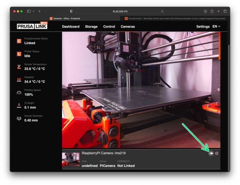 Camera setup for PrusaLink / Prusa Connect | Prusa Knowledge Base