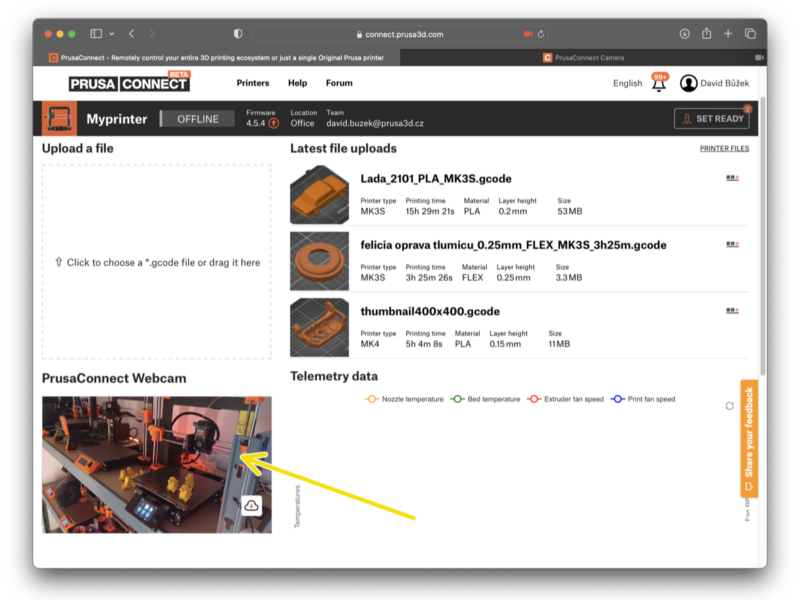 Configuration de la caméra pour PrusaLink / Prusa Connect | Prusa Knowledge Base