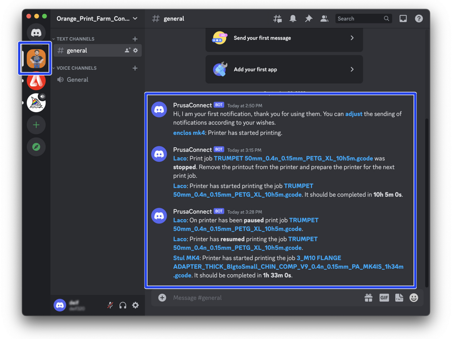 Prusa Connect - Discord notifications setup | Prusa Knowledge Base