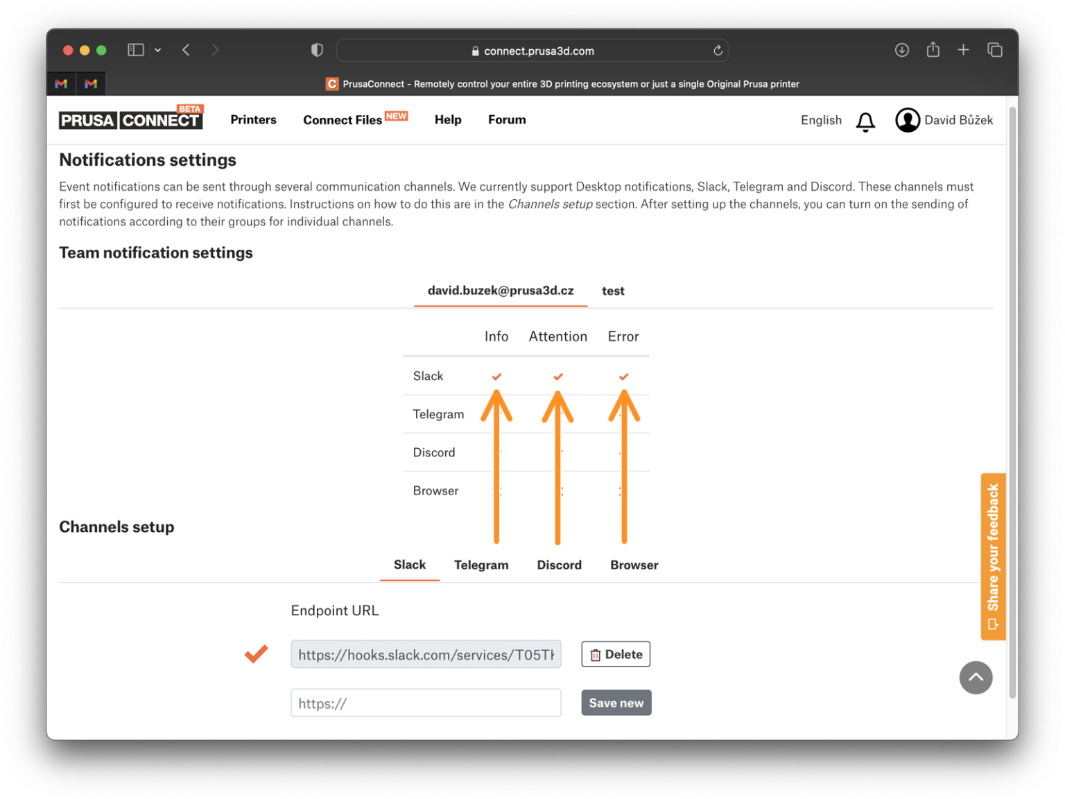 Prusa Connect - Slack notifications setup | Prusa Knowledge Base