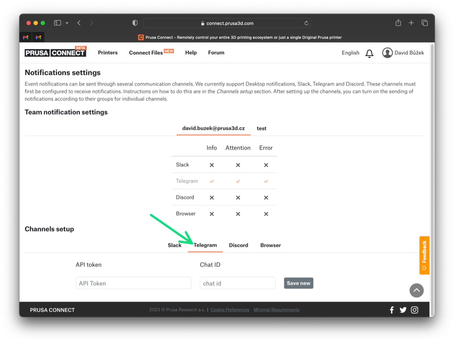 Prusa Connect - Telegram notifications setup | Prusa Knowledge Base